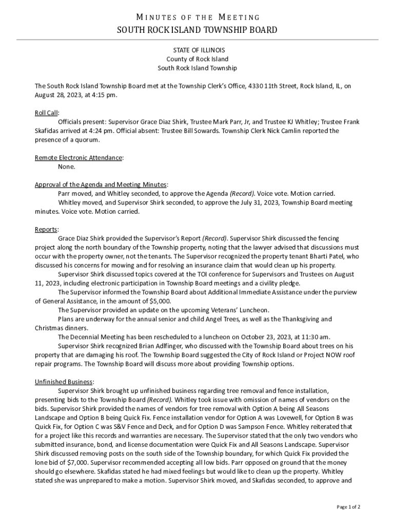 Fillable Online Officials present: Supervisor Grace Diaz Shirk, Trustee ...