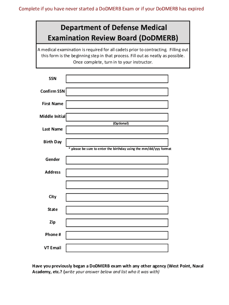 Fillable Online liberalarts vt DD Form 2492, DODMERB Report of Medical ...