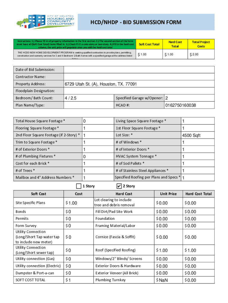 Fillable Online HCD/NHDP - BID SUBMISSION FORM Fax Email Print - pdfFiller