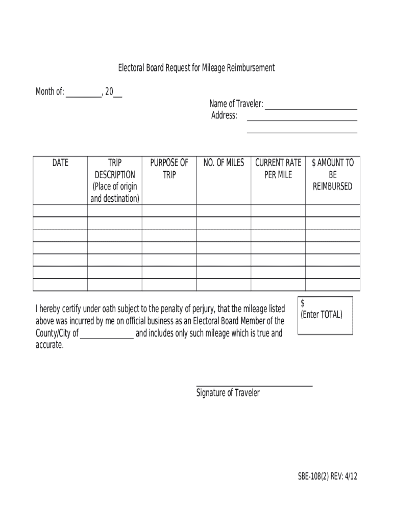 EB Request for Mileage Reimbursement Doc Template | pdfFiller