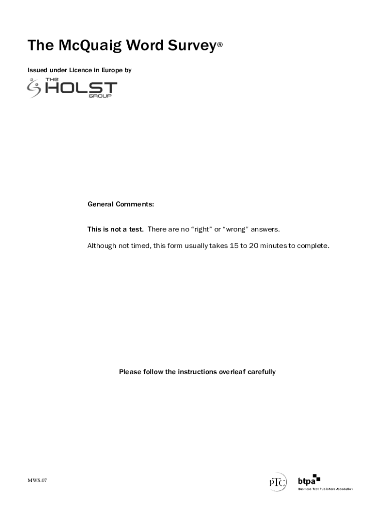 Fillable Online mcquaig co The McQuaig Word Survey: Tips & Sample ...
