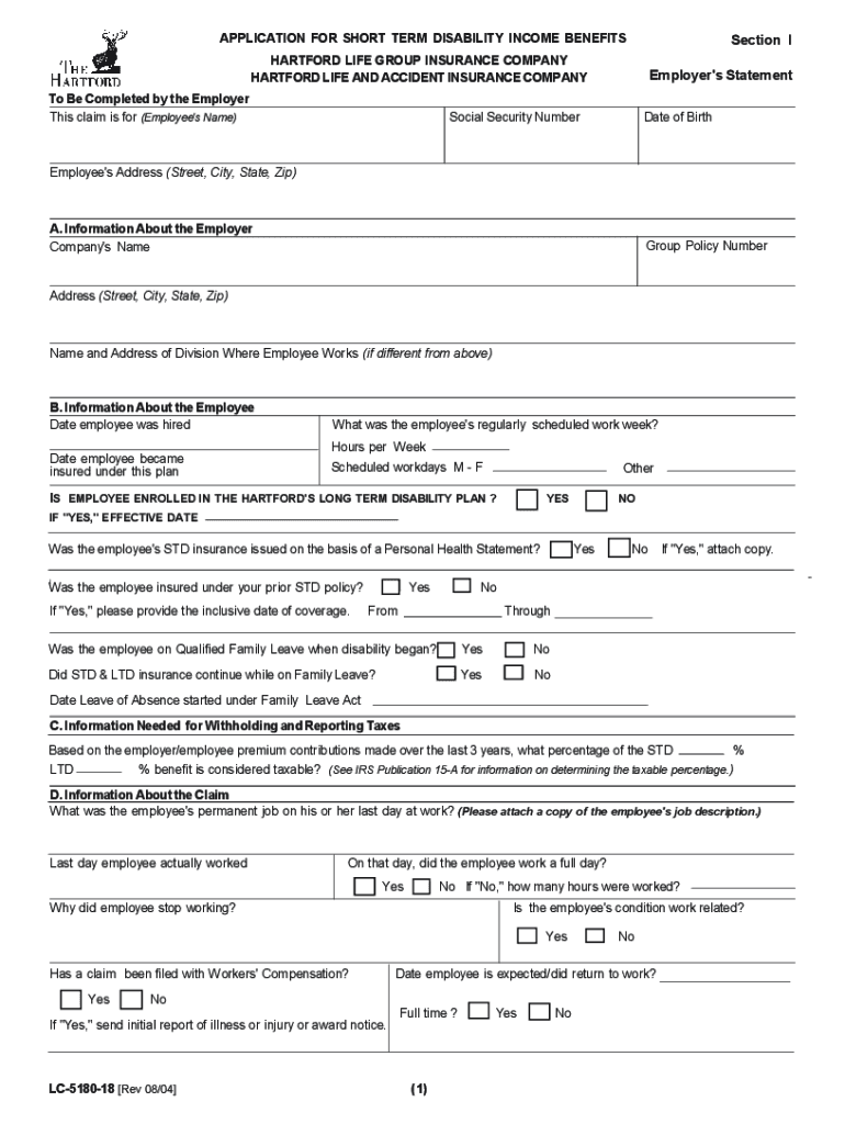 Fillable Online Fillable Online Application for Short Term Disability ...