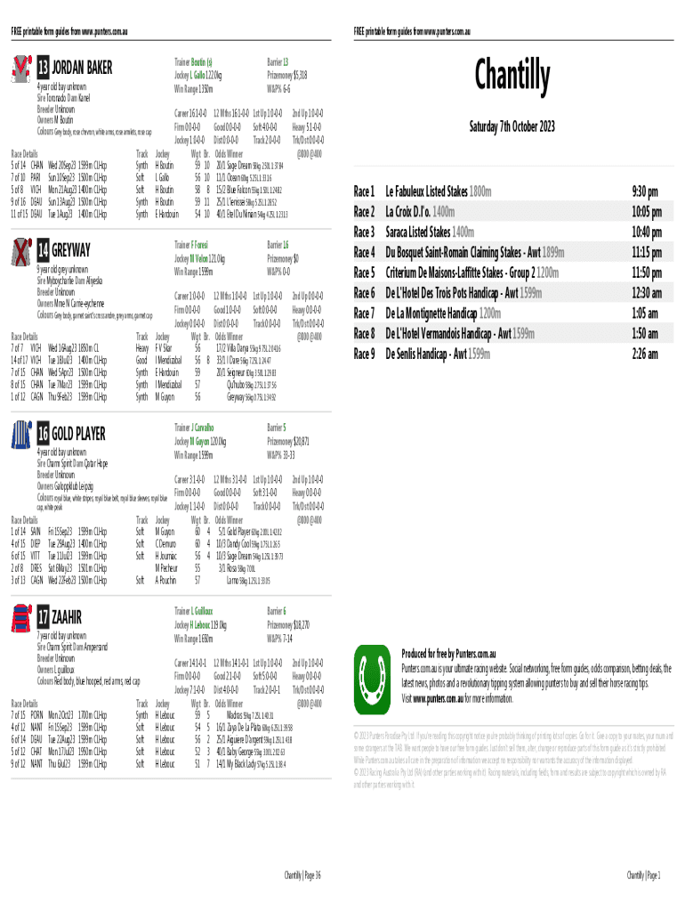 Fillable Online Chantilly Printable Form Guide - Saturday 7th October ...