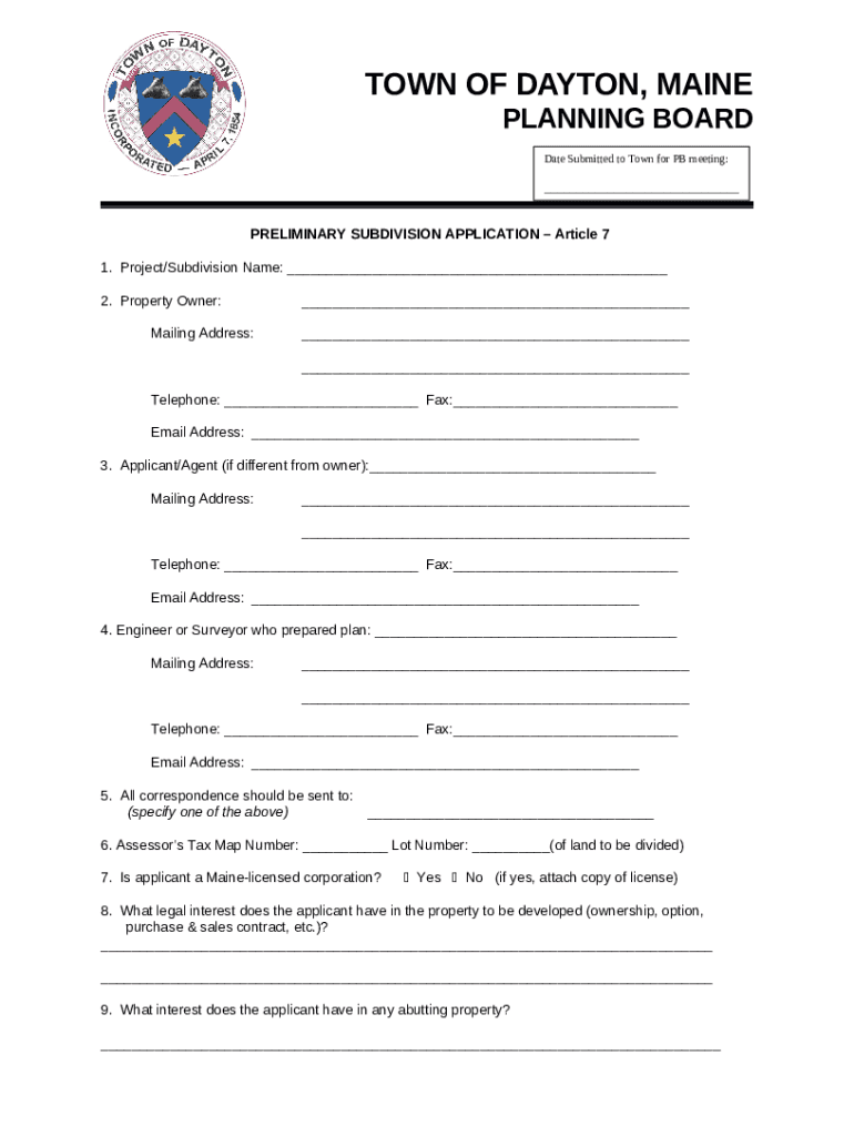 Subdivision ApplicationTown of Kingston Planning Board Doc Template ...