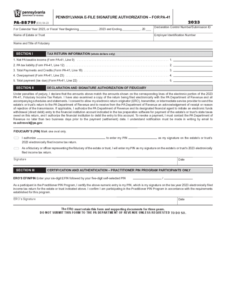 Fillable Online 2023 Pennsylvania e-file Signature Authorization -- For ...