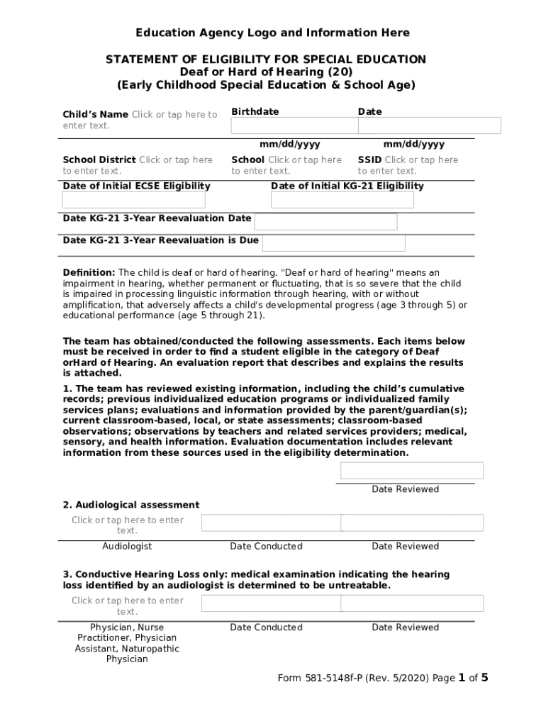 D-HH Early Childhood Special Education Eligibility Doc Template | pdfFiller