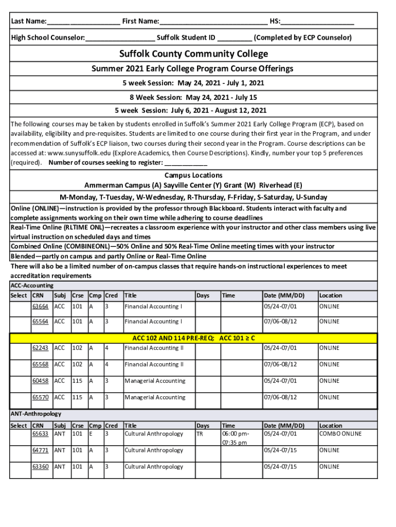 Fillable Online Early College Program Course Registration Form Fax Email Print - pdfFiller
