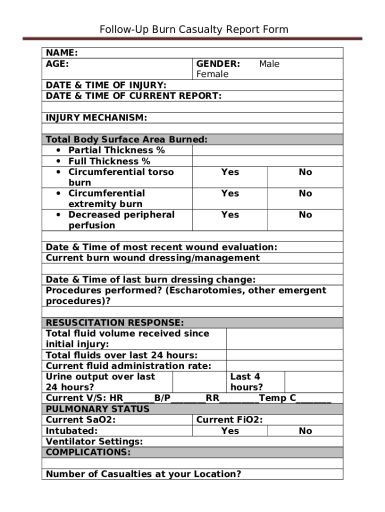Follow-Up Burn Casualty Report Doc Template | pdfFiller