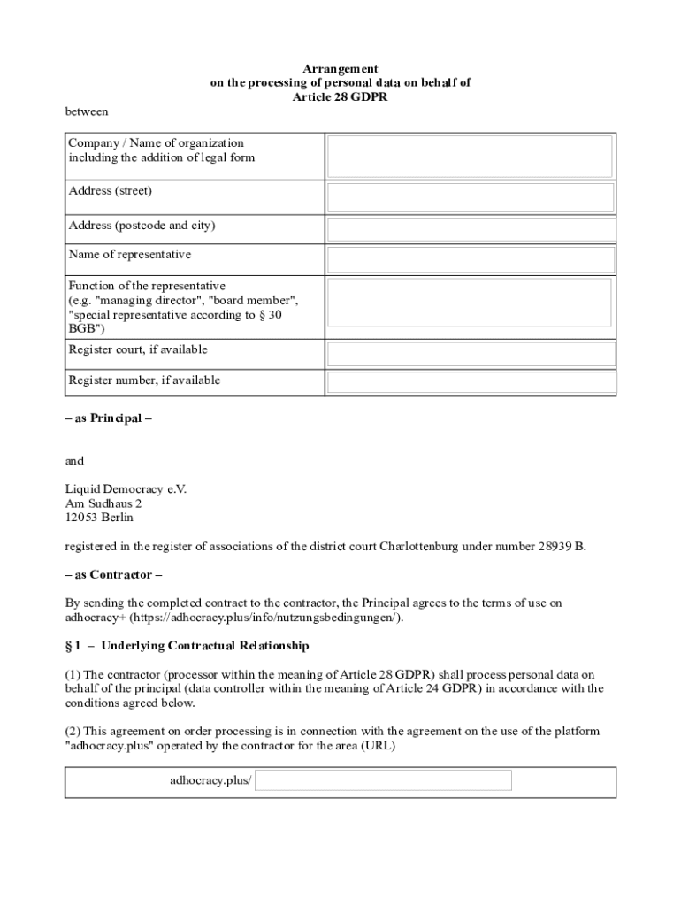 Fillable Online GDPR Data Processing Agreement (Short Form) Fax Email Print - pdfFiller