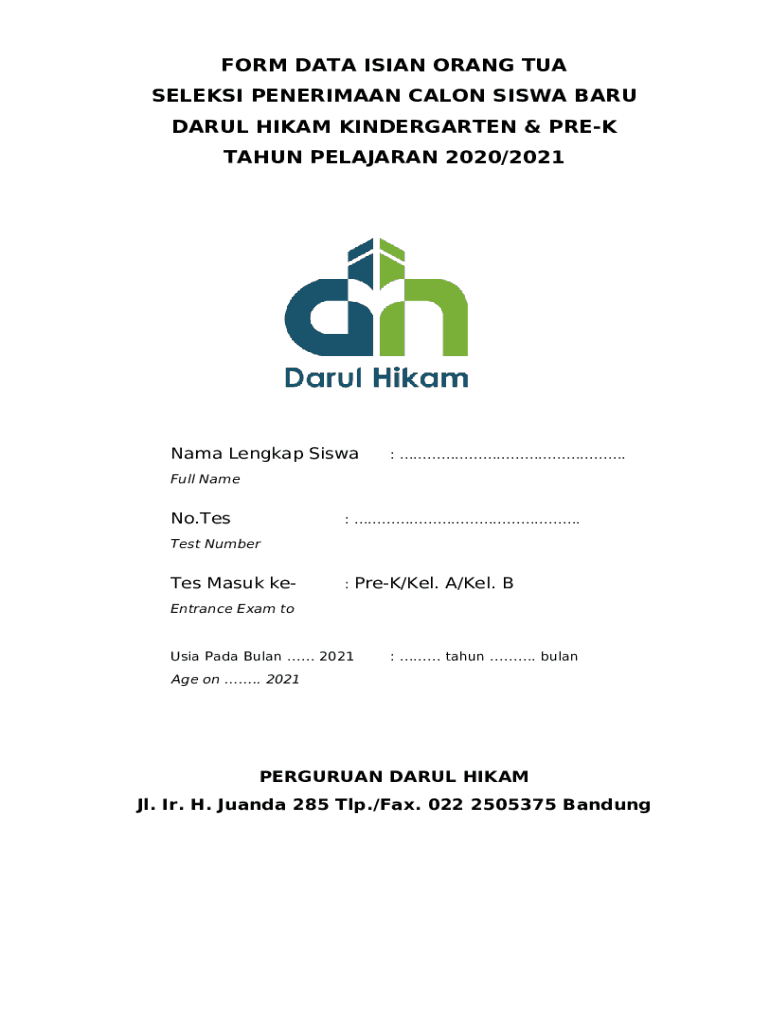 data isian orang tua seleksi penerimaan calon siswa ... Doc Template | pdfFiller