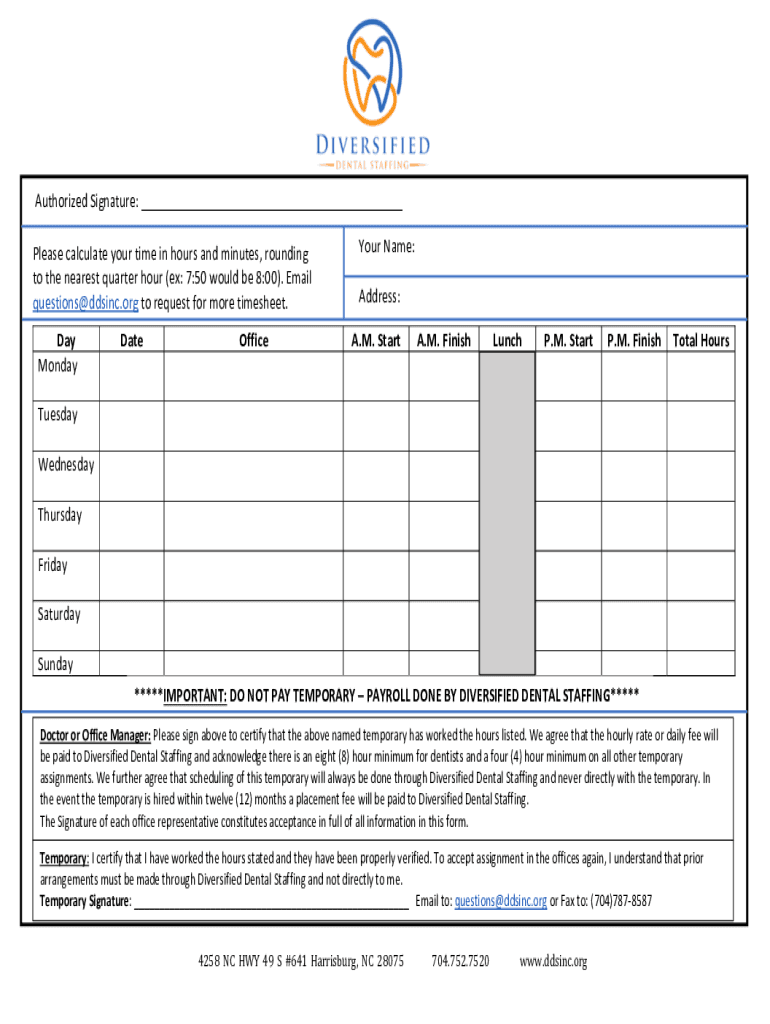 Diversified Dental Staffing Timesheet - Blank Fillable Template | Fill ...