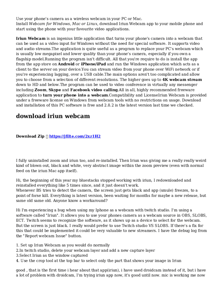 Fillable Online Iriun 4K Webcam for PC and Mac - Apps on Google Play Fax Email Print - pdfFiller