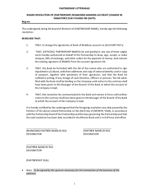 Fillable Online Sample Board Resolution - PartnershipPDF Fax Email ...