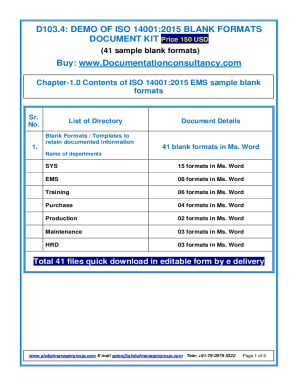 Fillable Online ISO 14001 Sample Blank Forms Fax Email Print - pdfFiller