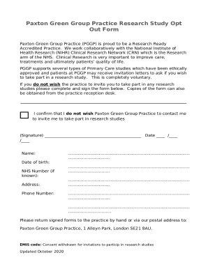 Clinical Research Opt Out Doc Template | pdfFiller