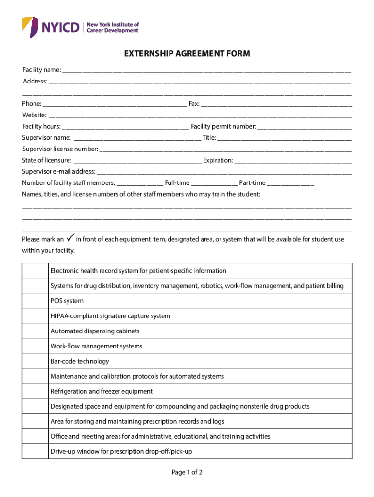 Fillable Online EXTERNSHIP AGREEMENT FORM Fax Email Print - pdfFiller