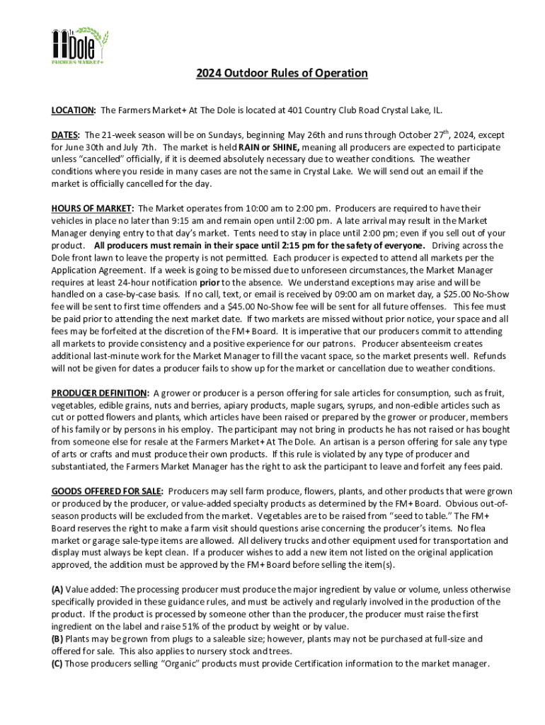 Fillable Online 2024 Outdoor Rules of Operation - Farmers Market at The ...