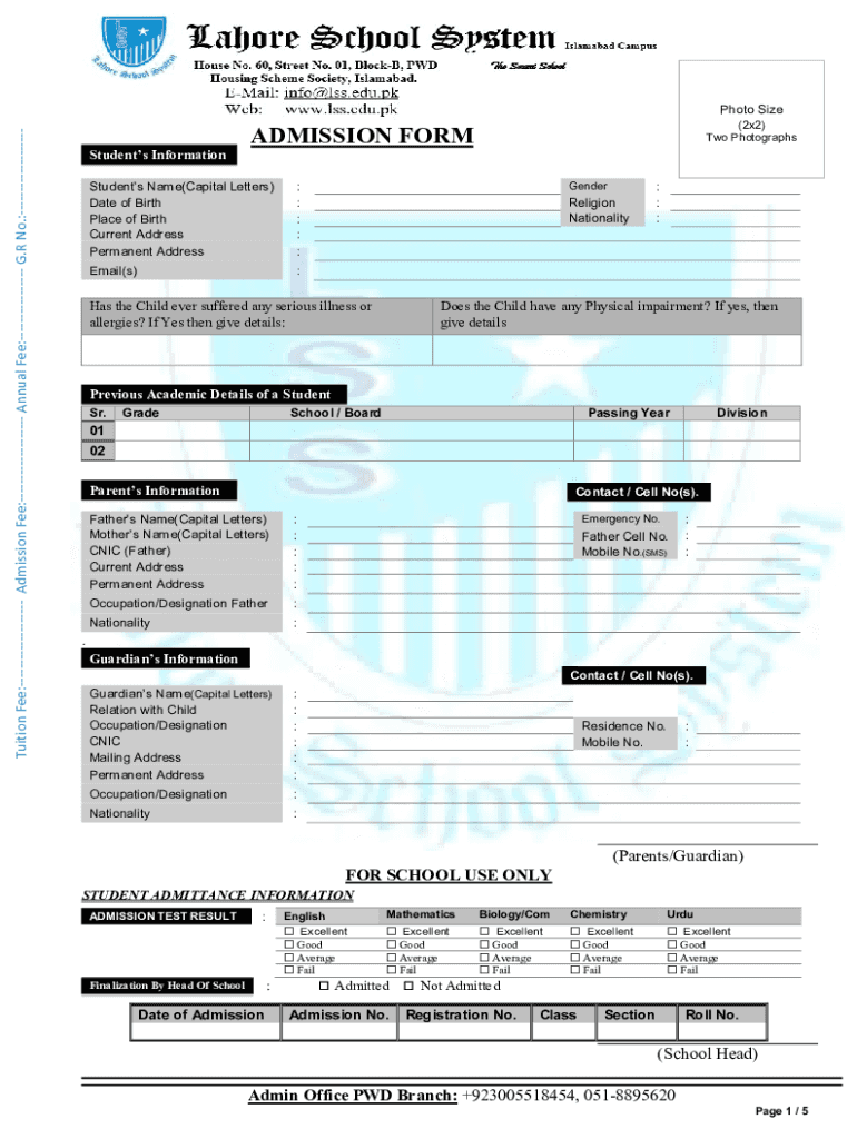 Fillable Online Admission Form PWD Campus Fax Email Print - pdfFiller