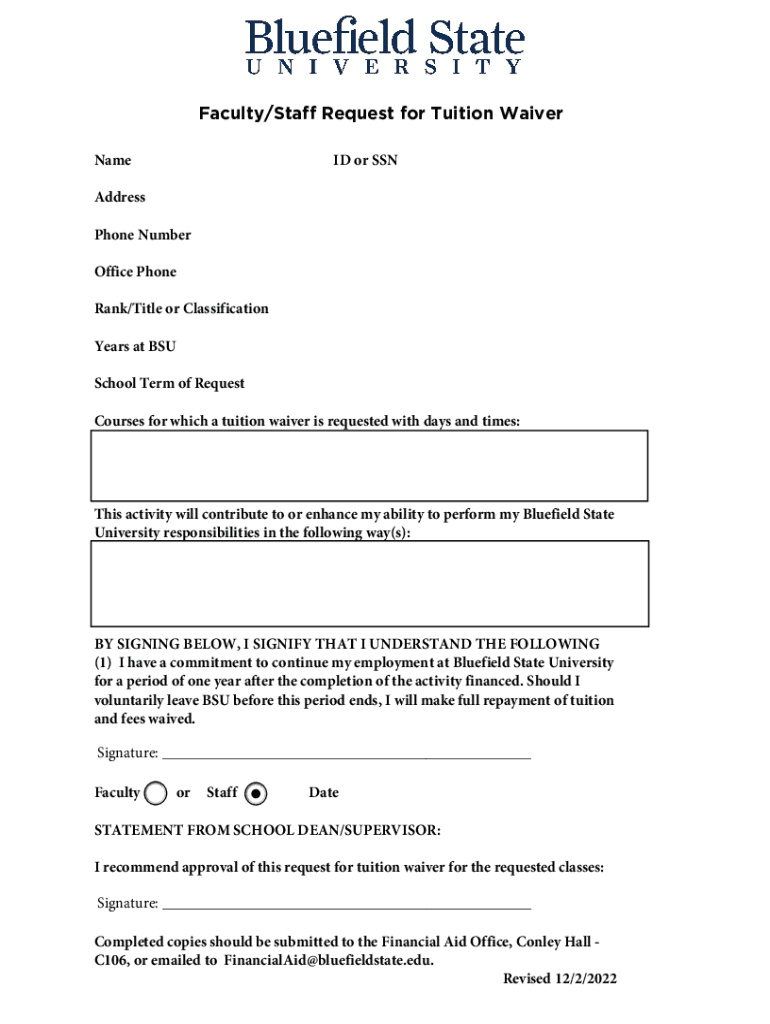 Fillable Online Tuition Fee Waiver Employee - Human Resource Services Fax Email Print - pdfFiller