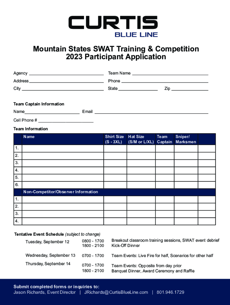Fillable Online Mountain States SWAT Training & Competition September ...