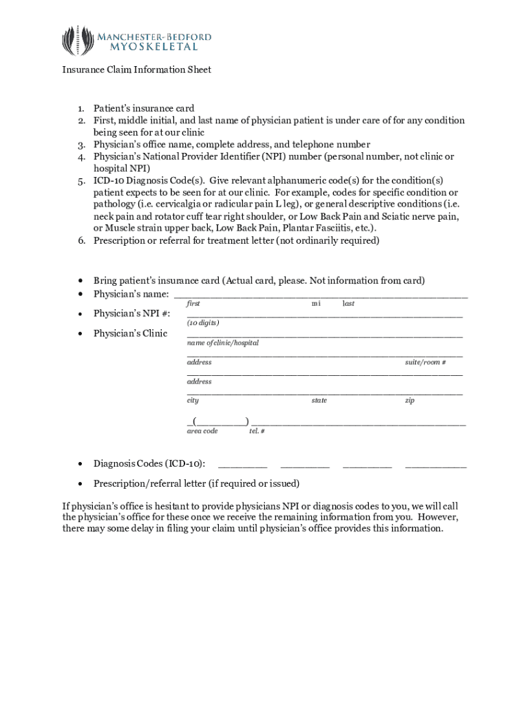 Fillable Online Insurance Claim Information Sheet Fax Email Print ...