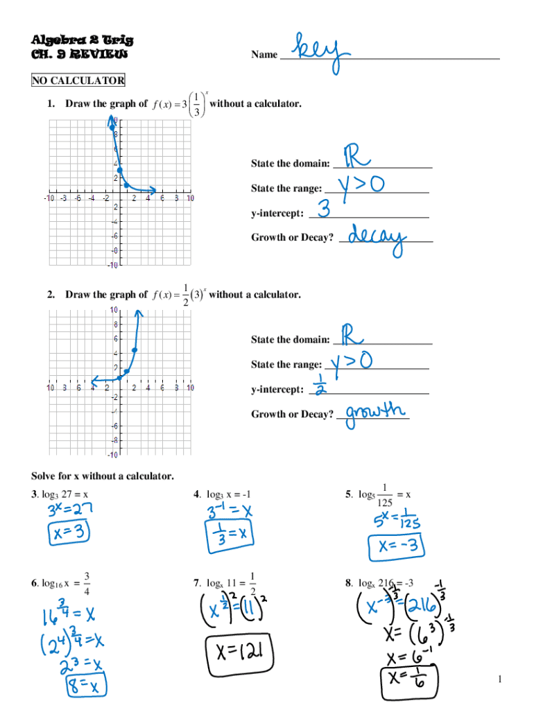 Fillable Online Algebra 2+Trig Honors - Chapter 9 Review A - ASSIGNMENT ...