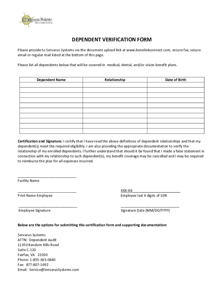 Fillable Online Dependent Verification CheckList and Form Fax Email Print - pdfFiller