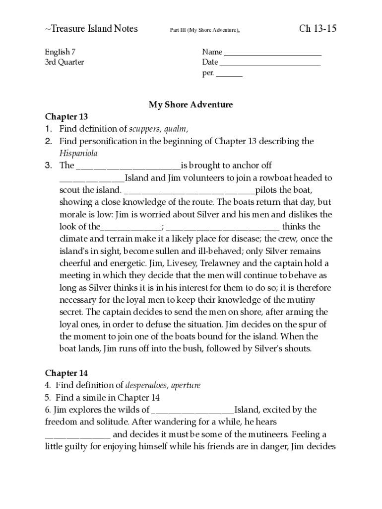 Fillable Online Treasure Island - Part III (My Shore Adventure), Ch 13 ...