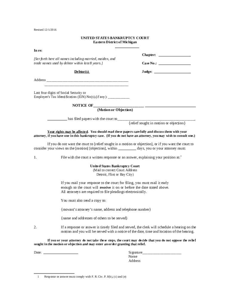 Notice of Objection to Claim (revised Official 20B) Doc Template ...