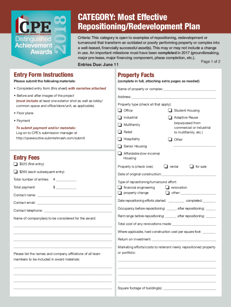 Fillable Online Most Effective Repositioning/Redevelopment Plan Fax ...