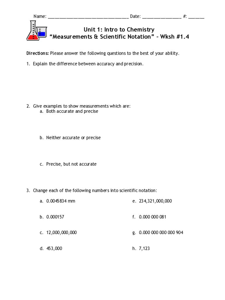 Fillable Online Intro to Chemistry Measurements & Scientific Notation ...