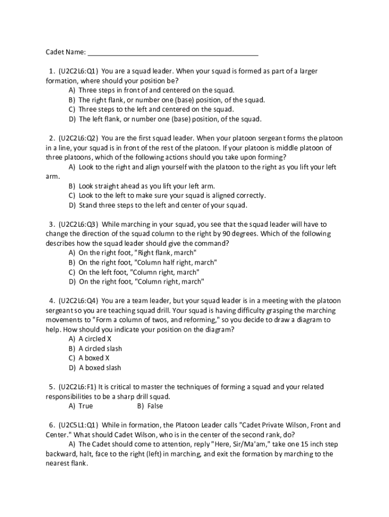 Fillable Online You are a squad leader. When your squad is formed as ...