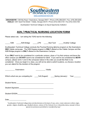 Fillable Online ASN / PRACTICAL NURSING LOCATION FORM Fax Email Print ...