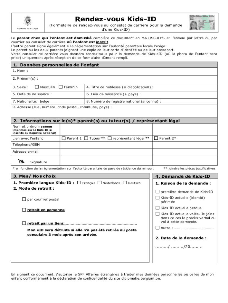 Remplissable En Ligne Carte d'identit pour enfants de moins de 12 ans (Kids-ID) Fax Email ...