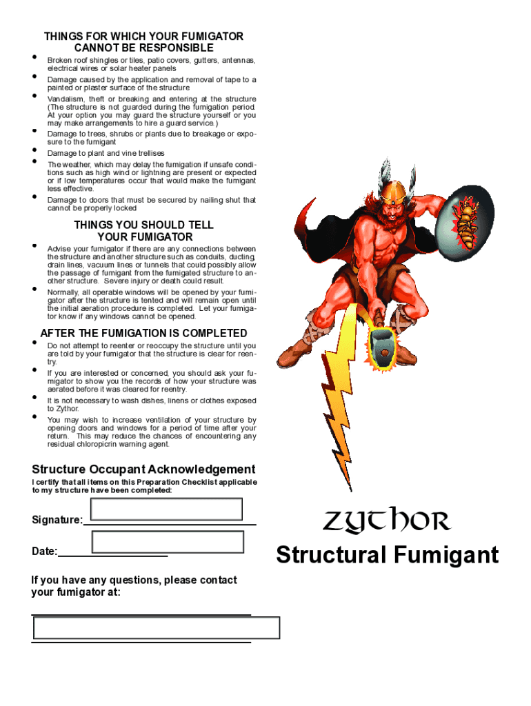 Fillable Online Zythor Fumigant. Structure Occupant Fact Sheet ... Fax ...