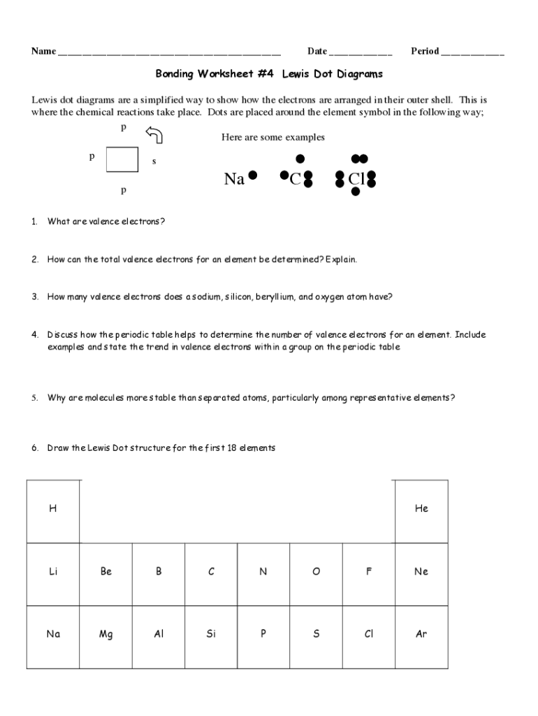 Fillable Online Bonding Worksheet #4 Lewis Dot Diagrams Fax Email Print ...