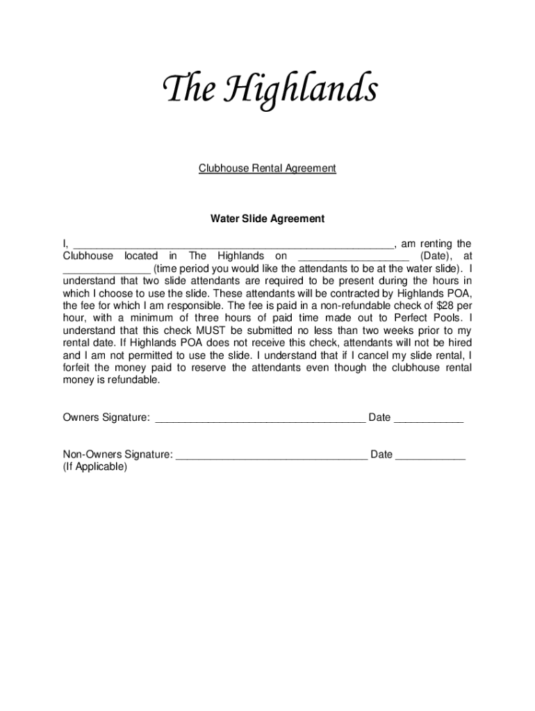 Fillable Online Water Slide Agreement Fax Email Print - pdfFiller