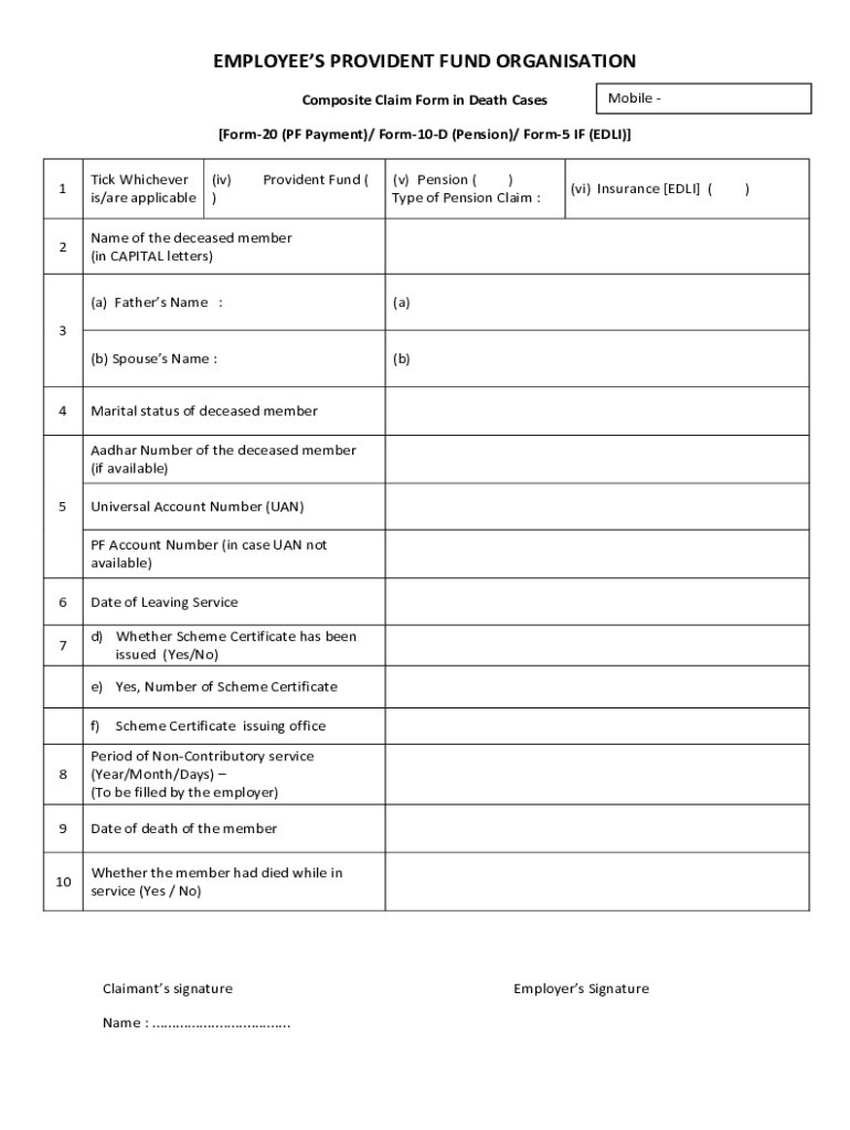Fillable Online Composite Claim Form In Death Cases In Excel Fax Email ...