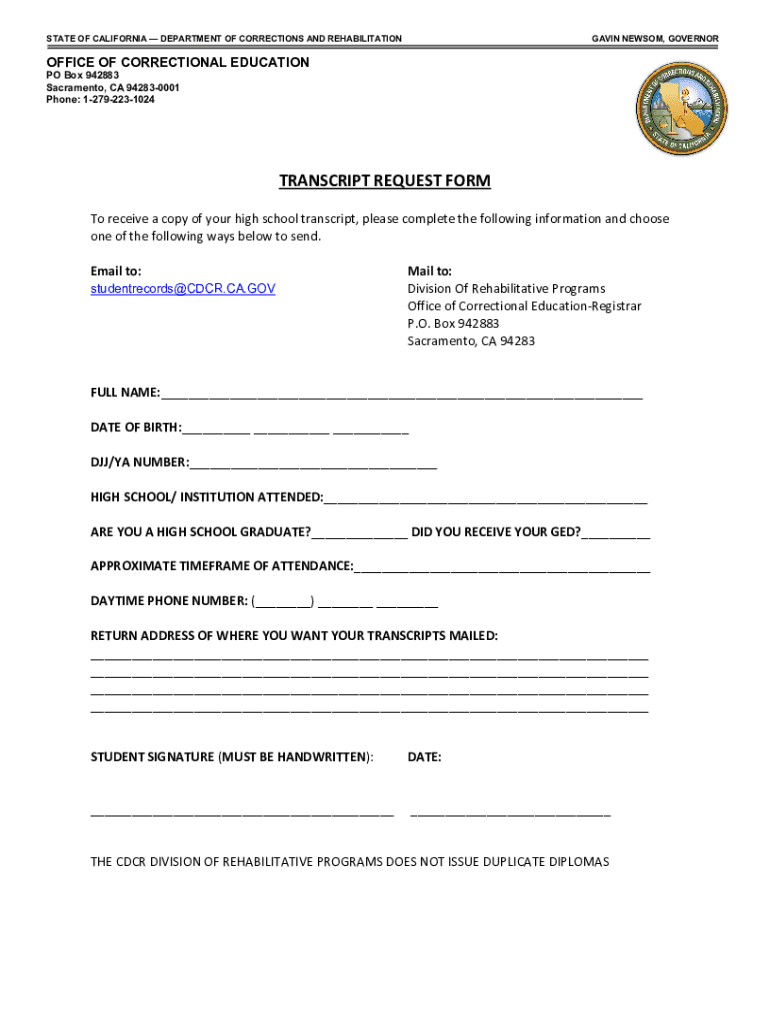 Fillable Online Transcript Request Form - DJJ Fax Email Print - pdfFiller