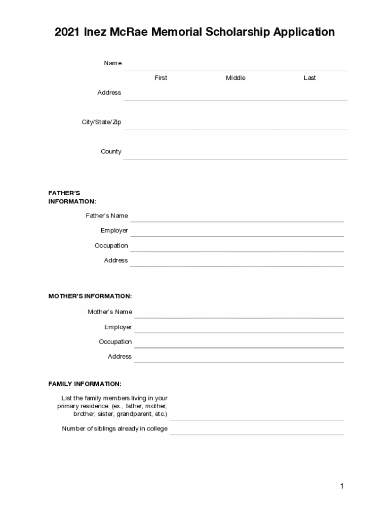 Fillable Online 2021 Inez McRae Memorial Scholarship Application Fax ...