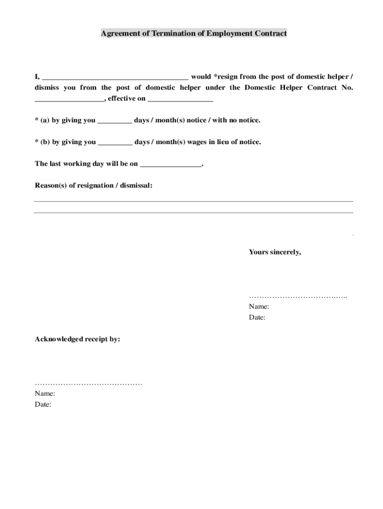 Fillable Online Sample Termination Letter for Domestic Helper Contract ...