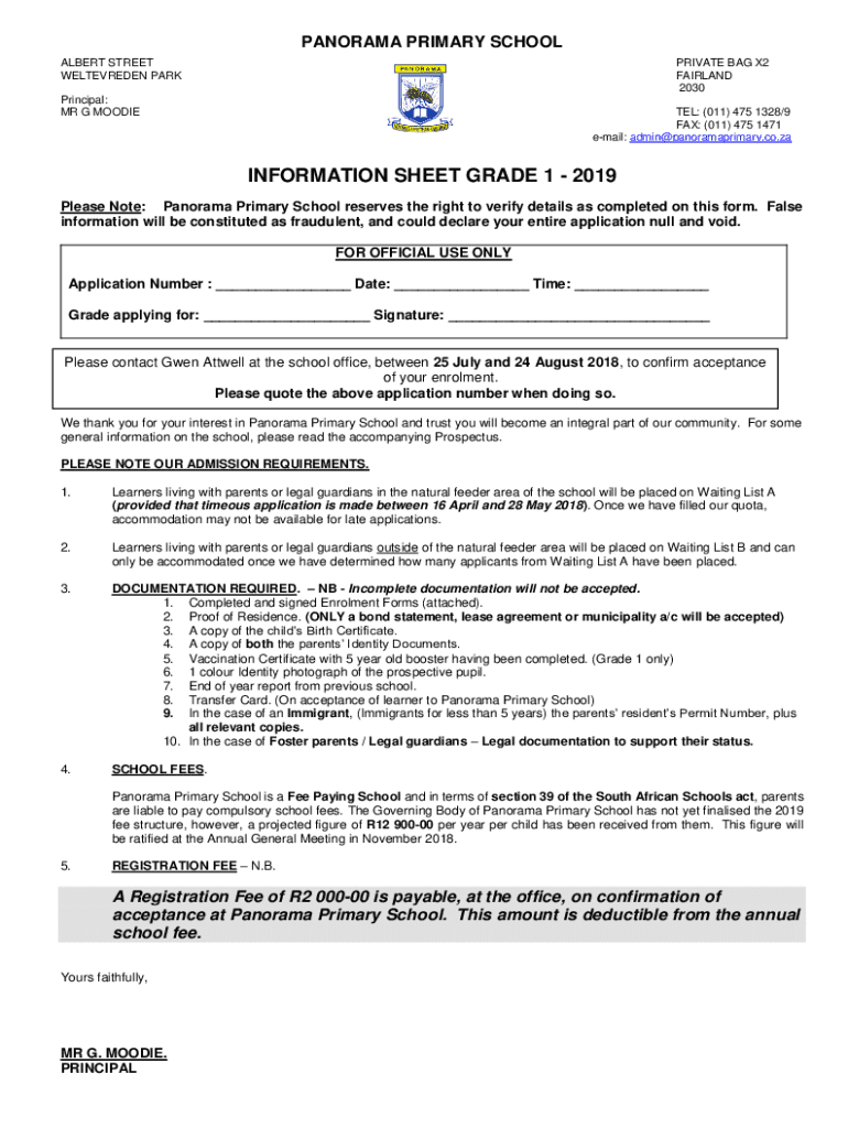 Fillable Online APPLICATION FOR ENROLMENTGR R & GRADE 2 Fax Email Print ...