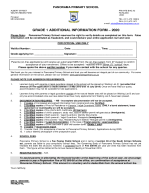 Fillable Online GRADE 1 ADDITIONAL INFORMATION FORM2020 Fax Email Print ...