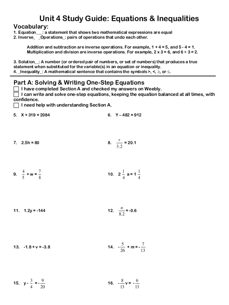 Fillable Online Grade 9 Math Solving Equations by Inverse Operations ...