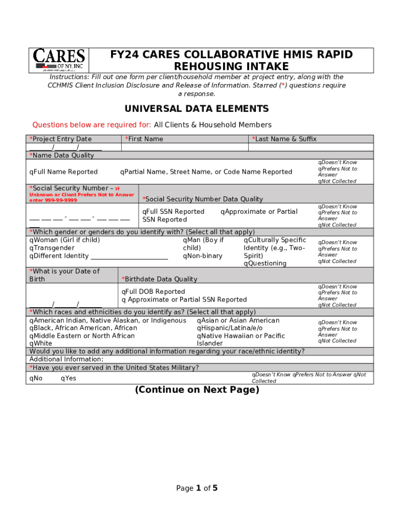 FY24 CARES COLLABORATIVE HMIS RAPID REHOUSING INTAKE Doc Template ...