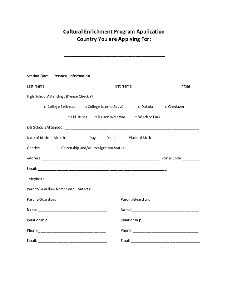 Fillable Online Cultural Enrichment Program Fax Email Print - pdfFiller