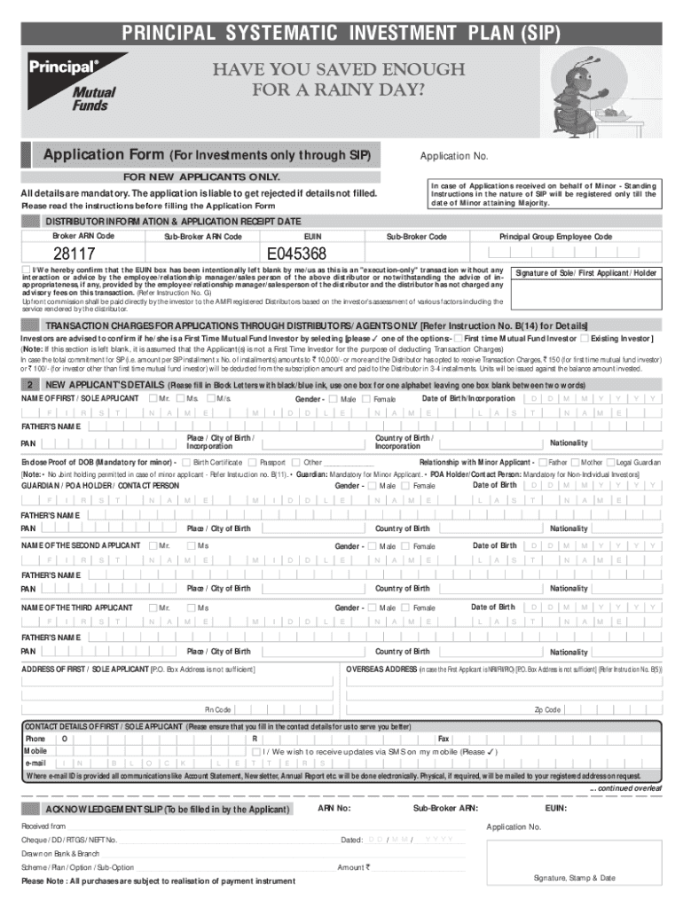 Fillable Online Fillable Online principal systematic investment plan ...