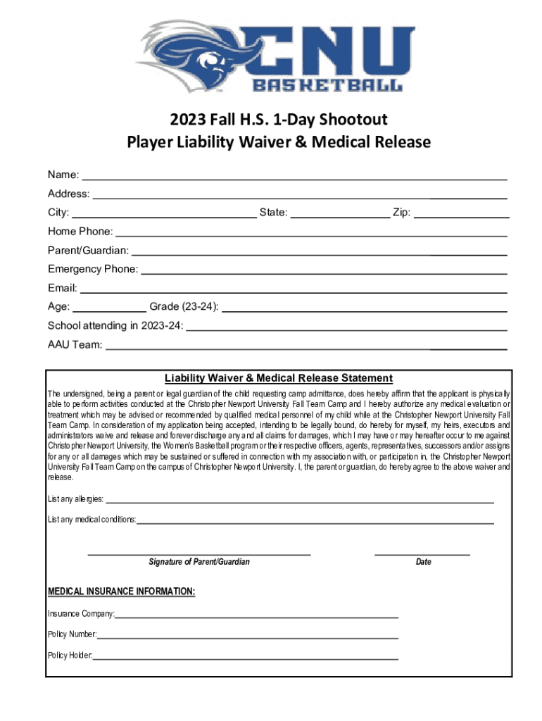 Fillable Online CNU WBB Fall H.S. Shootout Team Roster Form.xlsx Fax ...