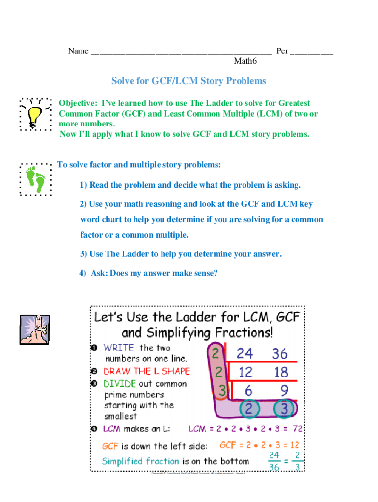 Fillable Online Finding GCF and LCM with the Ladder (or Cake) Method ...