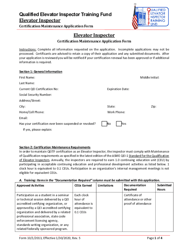 Fillable Online Qualified Elevator Inspector Training & Certification Fax Email Print - pdfFiller